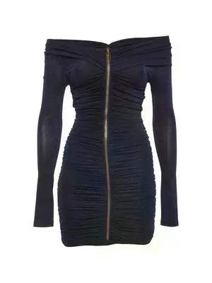 Elisabetta Franchi Ruched Metallic-knit Mini Dress - Blue