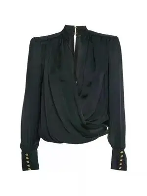 Balmain Draped Satin Blouse - Black