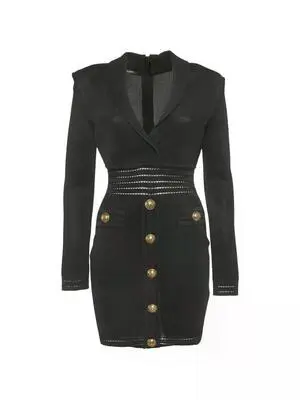 Balmain Mesh-knit Button-detail Mini Dress - Black