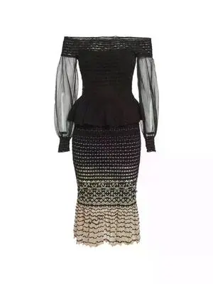 Alexander McQueen Off-shoulder Peplum Midi Dress