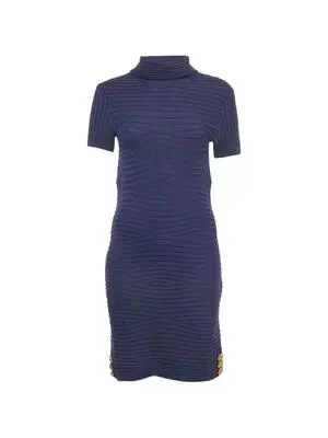 Versace Turtleneck Button-detail Midi Dress - Blue