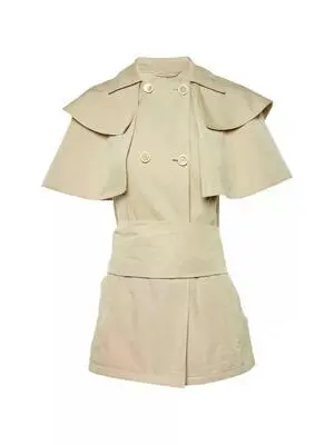 Prada Cape-sleeve Belted Coat - Neutrals