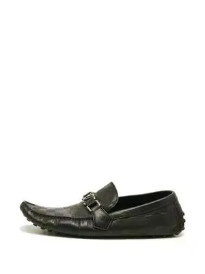 LOUIS VUITTON Damier Calf Leather Loafers - Black