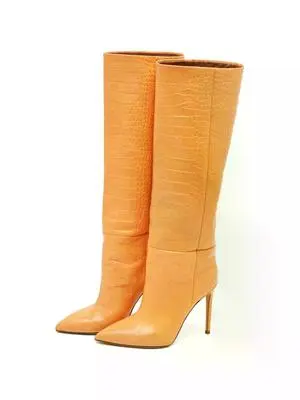 Paris Texas Croc-embossed Leather Knee-high Stiletto Boots - Orange