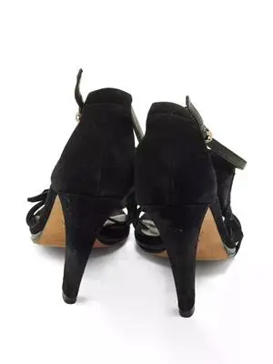 Gucci Suede Fringe Bow Detail High Heel Sandals