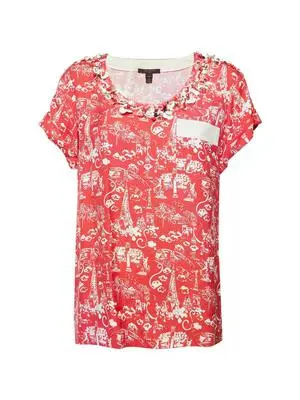 LOUIS VUITTON Paris Art-print Bead-embellished Blouse - Red