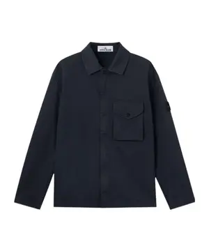 Stone Island Comfort-fit Zip-up Overshirt With Chest Pocket - Navy