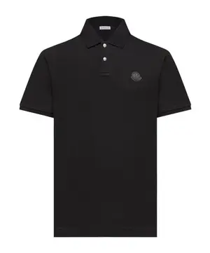 Moncler Logo Patch Cotton Piquet Polo Shirt - Black