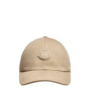 Moncler Leather Logo Cotton Gabardine Baseball Cap