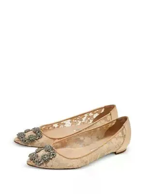 Manolo Blahnik Hangisi Embellished Ballet Flats - Neutrals