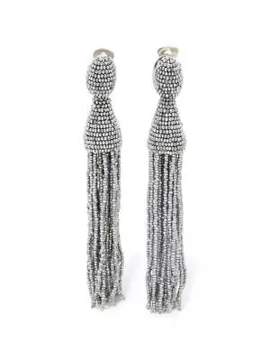 Oscar De La Renta Beaded Tassel Earrings - Silver