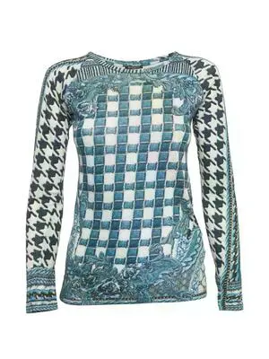Balmain Cotton Checkered Crew Neck Long Sleeve Top