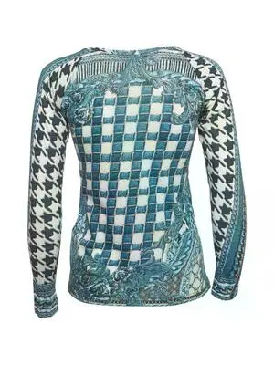 Balmain Cotton Checkered Crew Neck Long Sleeve Top
