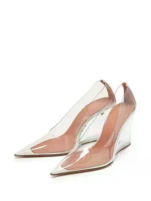 Amina Muaddi Transparent Patent Leather Wedge Pumps - White