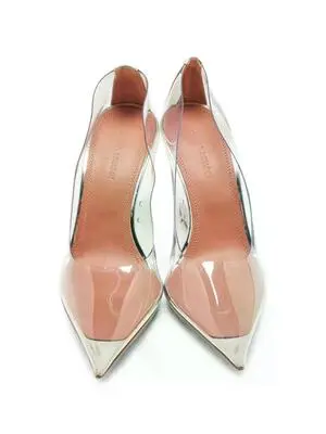Amina Muaddi Transparent Patent Leather Wedge Pumps - White