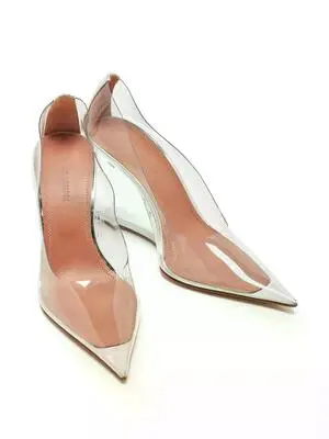 Amina Muaddi Transparent Patent Leather Wedge Pumps - White