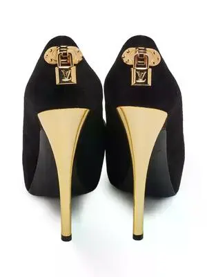 LOUIS VUITTON Suede Peep-toe Platform Stiletto Heels - Black