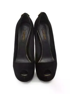 LOUIS VUITTON Suede Peep-toe Platform Stiletto Heels - Black