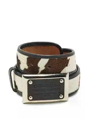 Dolce & Gabbana Logo Plaque Calf Hair Belt - Brown