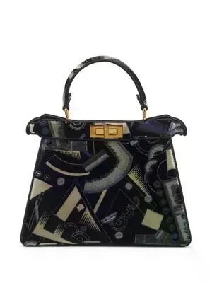 Fendi 2022 Peekaboo Iseeu Medium Printed Velvet Top Handle Bag - Blue