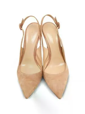 GIANVITO ROSSI Beige Calf Suede Pointed Toe Slingback Pumps