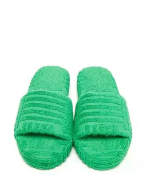 Bottega Veneta Intrecciato Effect Towelling Slides - Green
