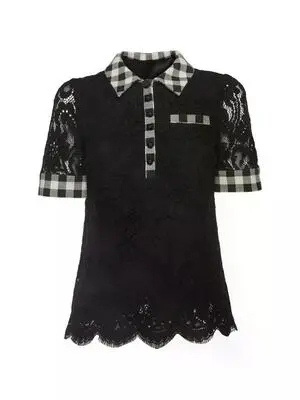 Dolce & Gabbana Lace Blouse With Gingham Trim
