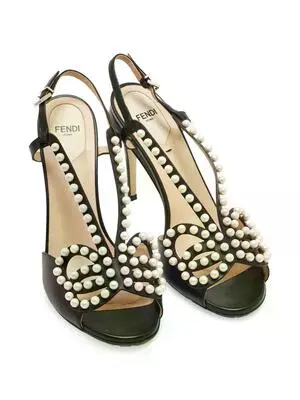 Fendi Faux Pearl-embellished Slingback Stiletto Sandals
