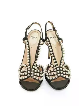 Fendi Faux Pearl-embellished Slingback Stiletto Sandals