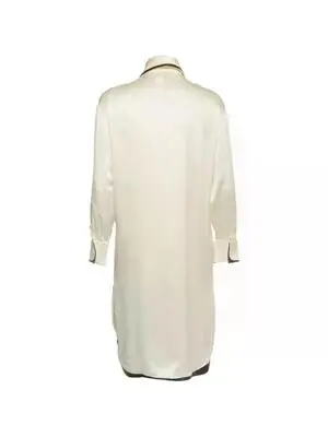 Fendi Cream Silk Satin Shirt Midi Dress - Neutrals