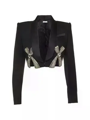 AREA Crystal Embellished Bow Cropped Blazer