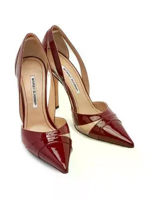 Manolo Blahnik Burgundy Leather Patent D'orsay Pointed-toe Pumps