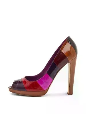 SERGIO ROSSI Striped Leather Peep-toe Pumps