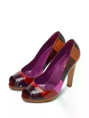 SERGIO ROSSI Striped Leather Peep-toe Pumps