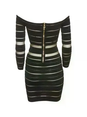 Balmain Off-shoulder Striped Dress