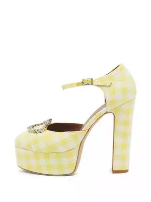 MALONE SOULIERS Camille Gingham Platform Pumps With Crystal Buckle