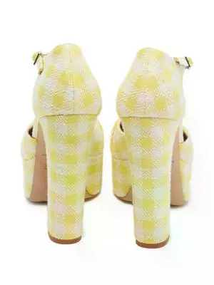 MALONE SOULIERS Camille Gingham Platform Pumps With Crystal Buckle