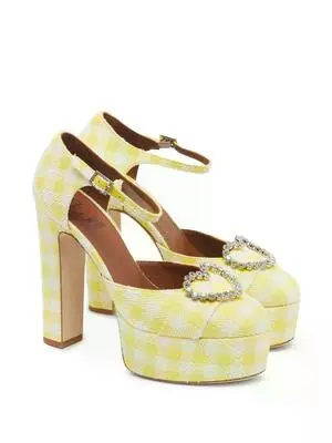 MALONE SOULIERS Camille Gingham Platform Pumps With Crystal Buckle