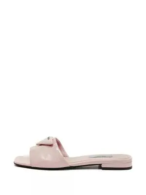 Prada Logo Detail Leather Flat Sandals