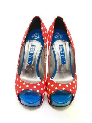GINA Peep-toe Stiletto Pumps With Polka-dot Print - Red