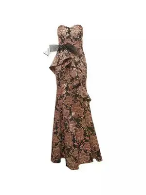 Badgley Mischka Strapless Ruffled Maxi Gown
