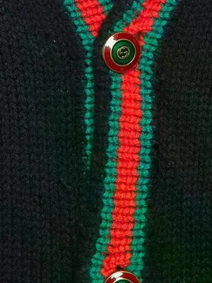 Gucci Wool Cable Knit V-neck Cardigan With Web Stripe