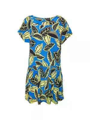Moschino Shirred Leaf-print Mini Dress