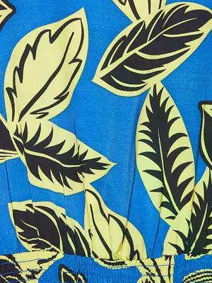 Moschino Shirred Leaf-print Mini Dress
