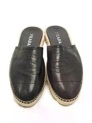 Prada Embossed Logo Espadrille Mules