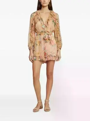 Zimmermann Floral-print Ruffled Playsuit