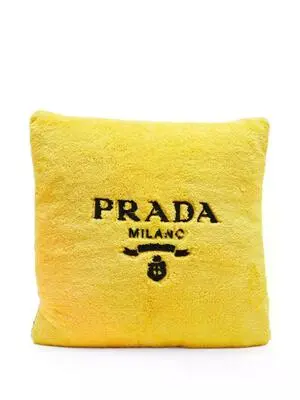 Prada Logo-embroidered Square Cushion - Yellow
