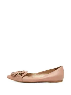 TOD'S Beige Leather Fringe Detail Pointed Toe Ballet Flats