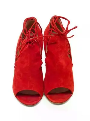GIANVITO ROSSI Suede Lace-up Open-toe Ankle Boots
