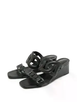 Hermès Leather Chain-link Detail Wedge Sandals
